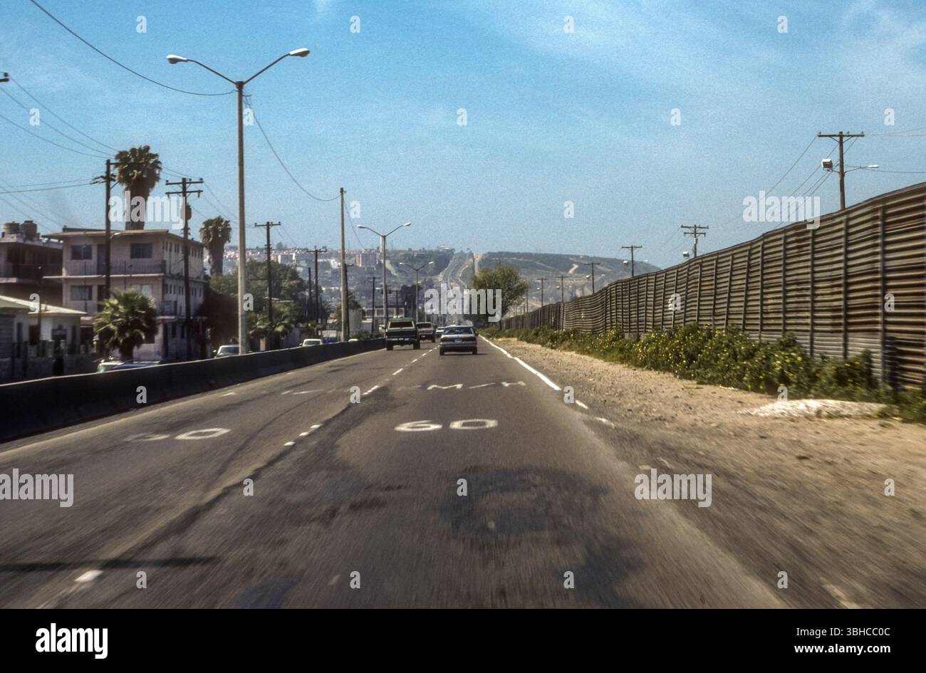 1998 archive photograph of US - Mexico border from Mexican side ...