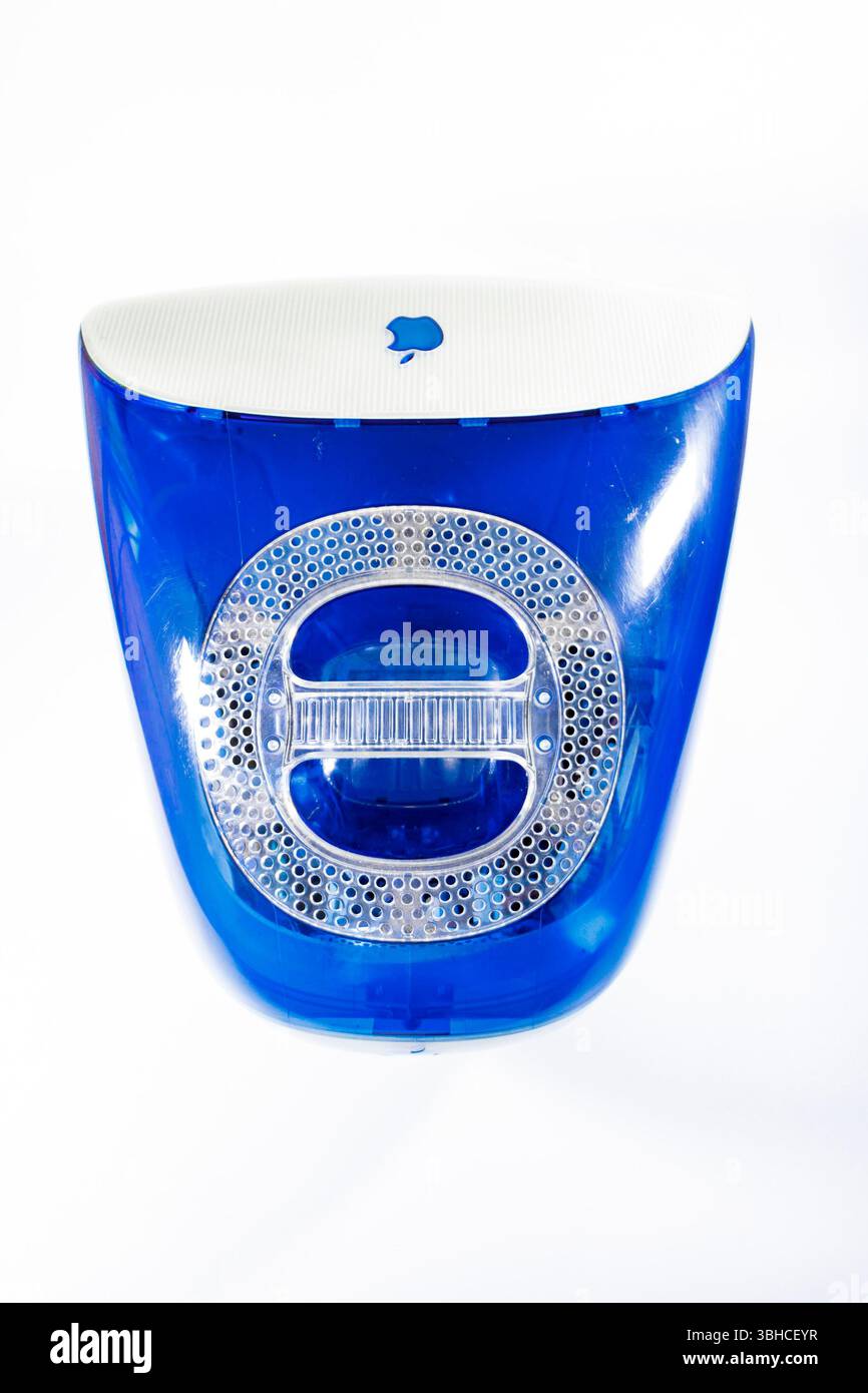 Vintage Apple iMac G3 computer in blue and white with logo visible ...