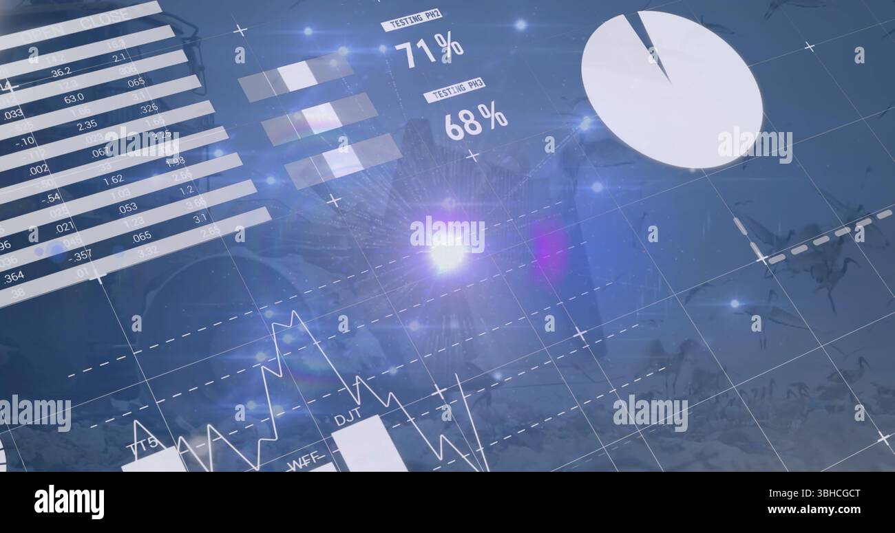 Floating digital overlays presenting virtual workspace, with bar chart ...