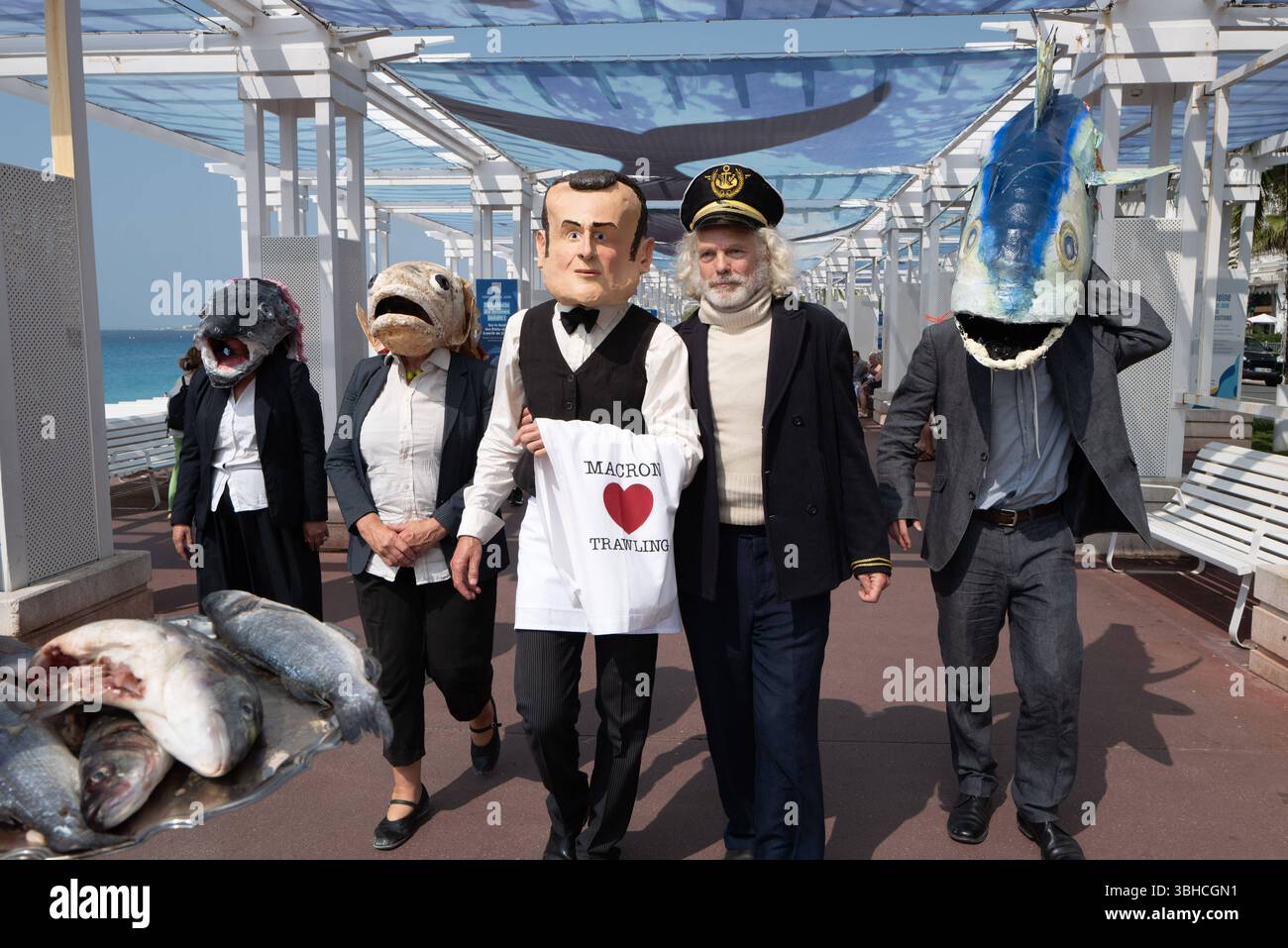 Ocean Rebellion stages Macron Loves Trawling protest in Nice Activists ...