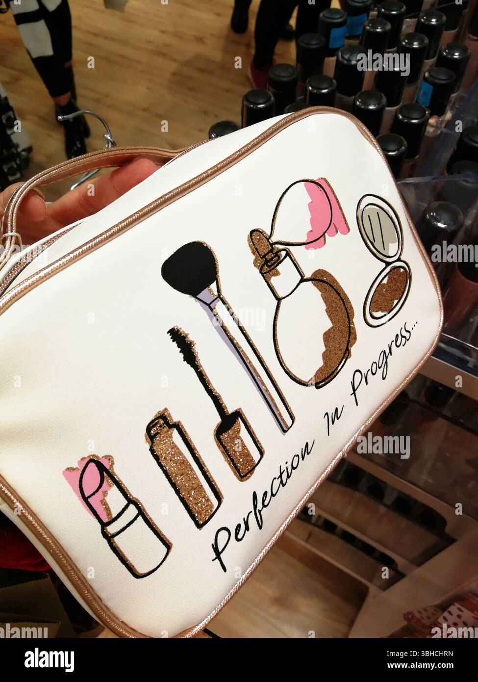 Cosmetic Bag Featuring Makeup Tools and Inspirational Text. Boston, UK ...