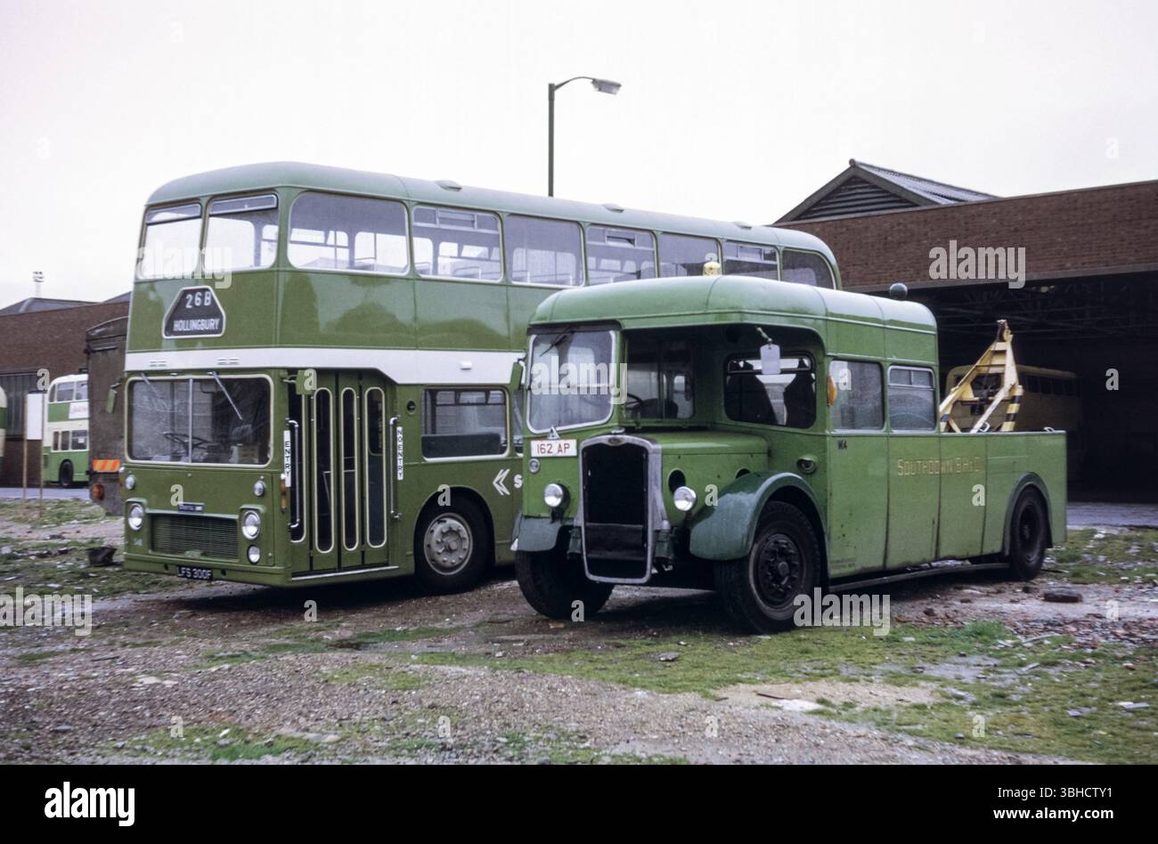 Brighton, UK - 1973: Vintage image of bus recovery vehicle. Owned by ...