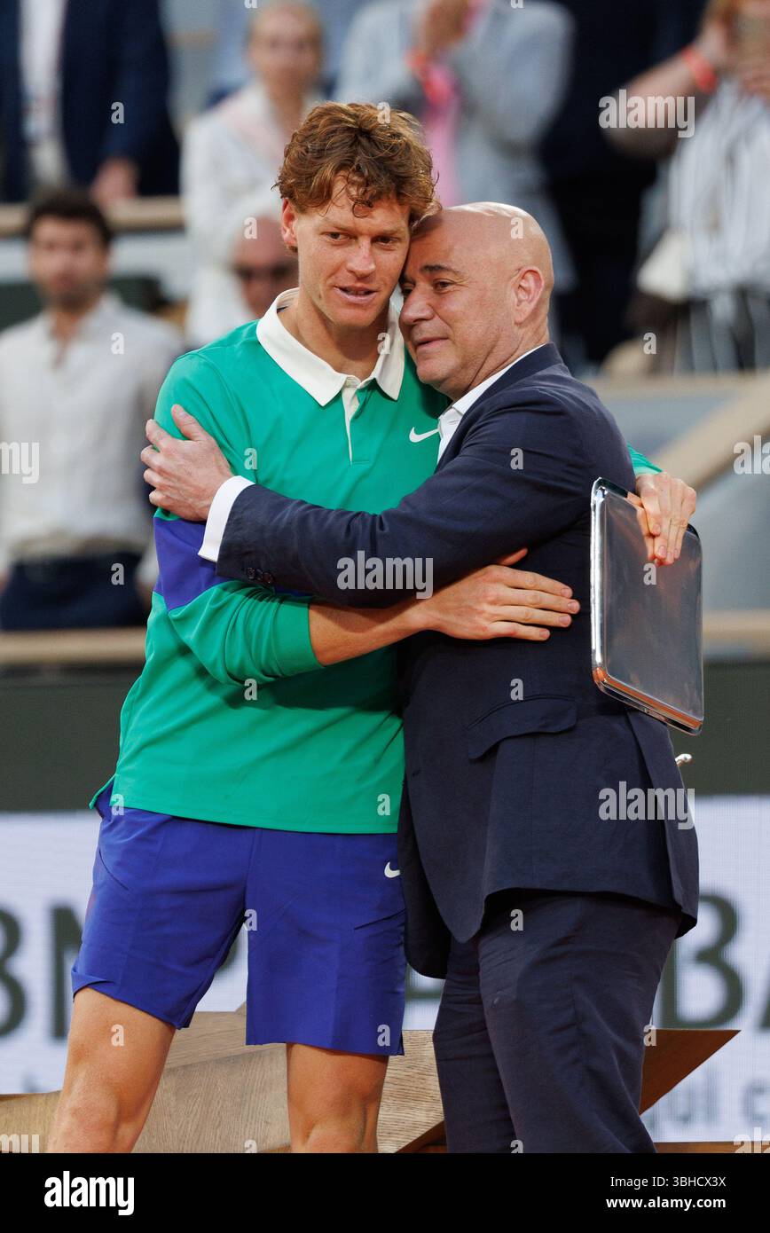 Andre Agassi and Jannik Sinner of Italy during the Roland-Garros 2025 ...