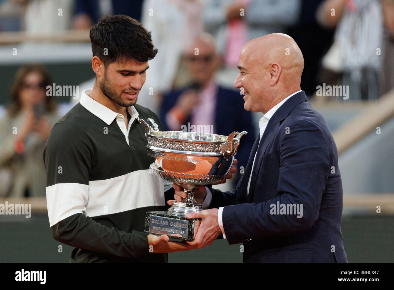 Carlos Alcaraz of Spain and Andre Agassi during the Roland-Garros 2025 ...