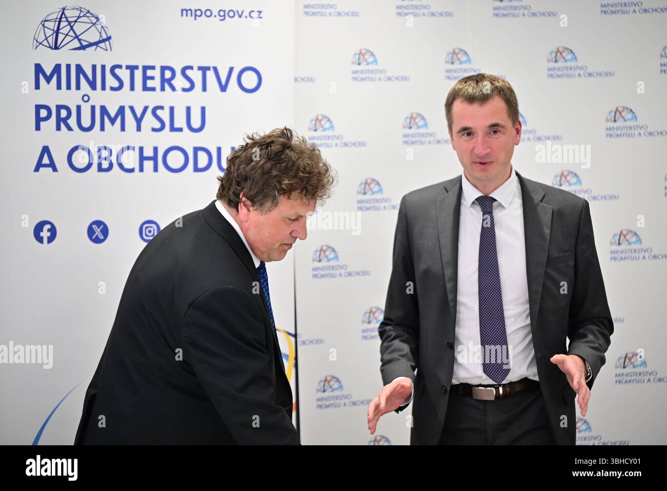 Trebic, Czech Republic. 09th June, 2025. From left: CEO of Dukovany II ...