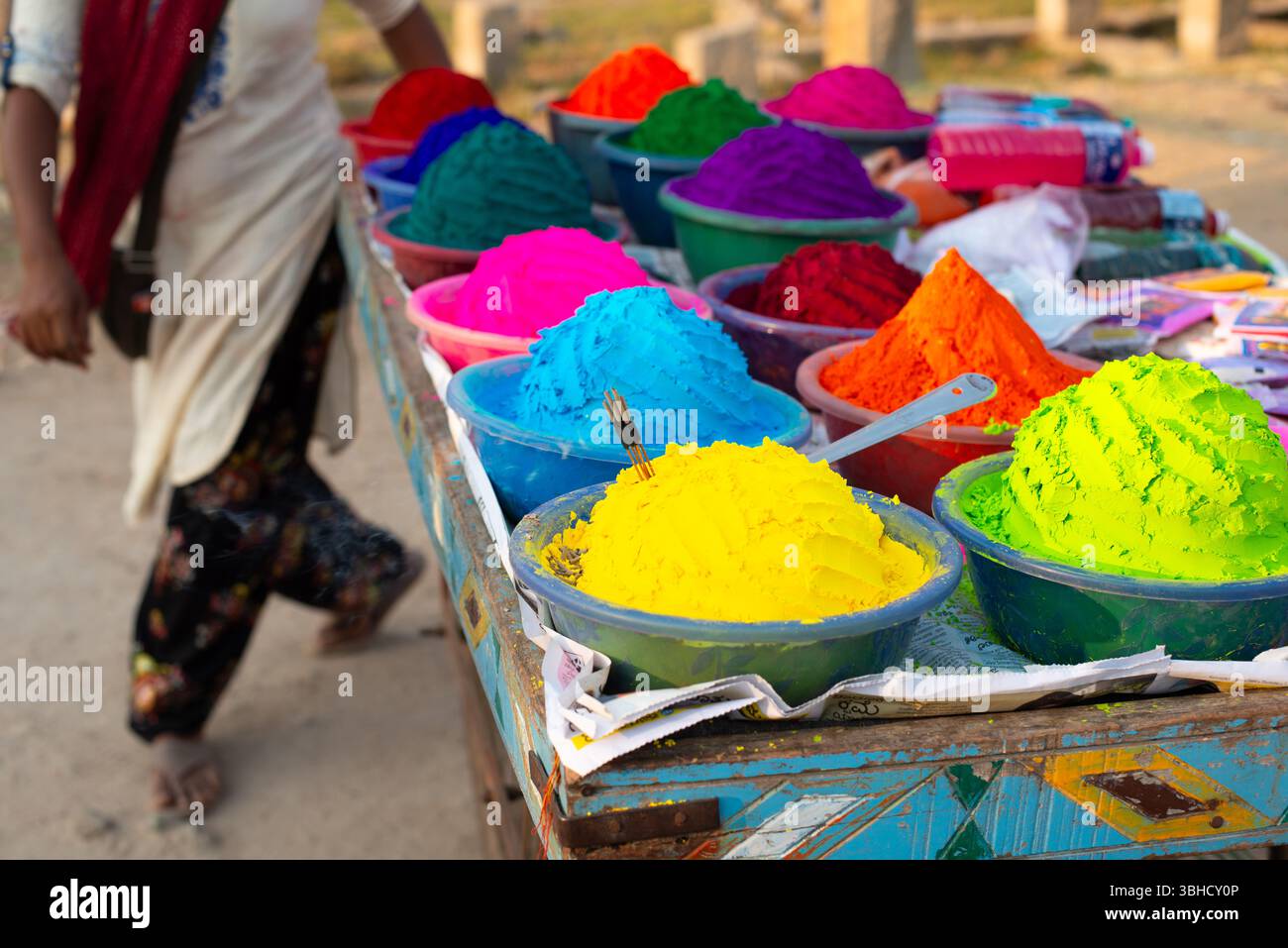 Holi Festival India, Market Stall With Colorful Powder, Celebrating The ...