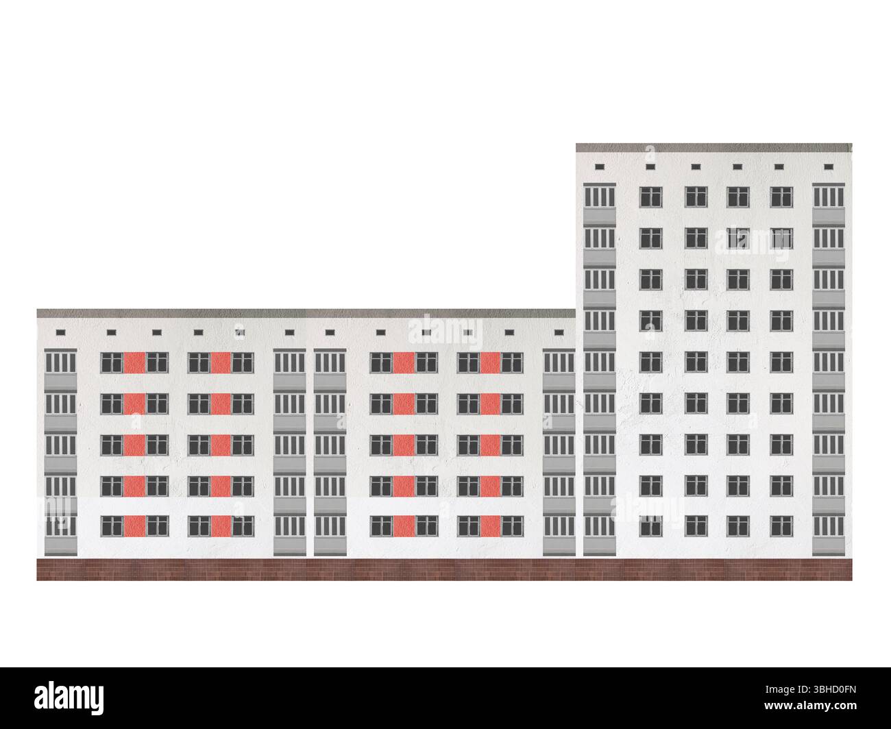 A white multi-story apartment building consisting of a low five-story ...