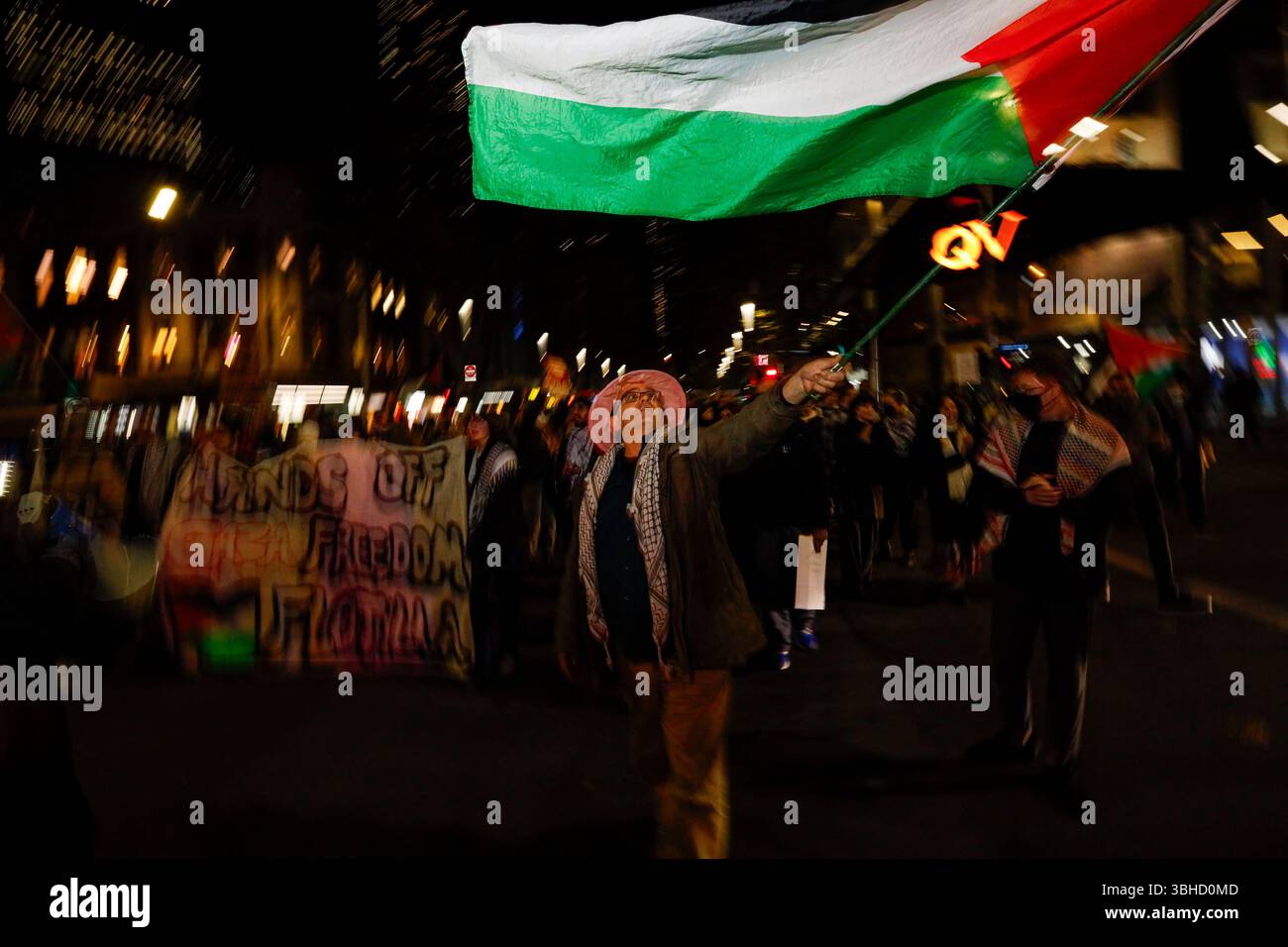 A protestor waves a flag during the rally. Protesters gathered in ...