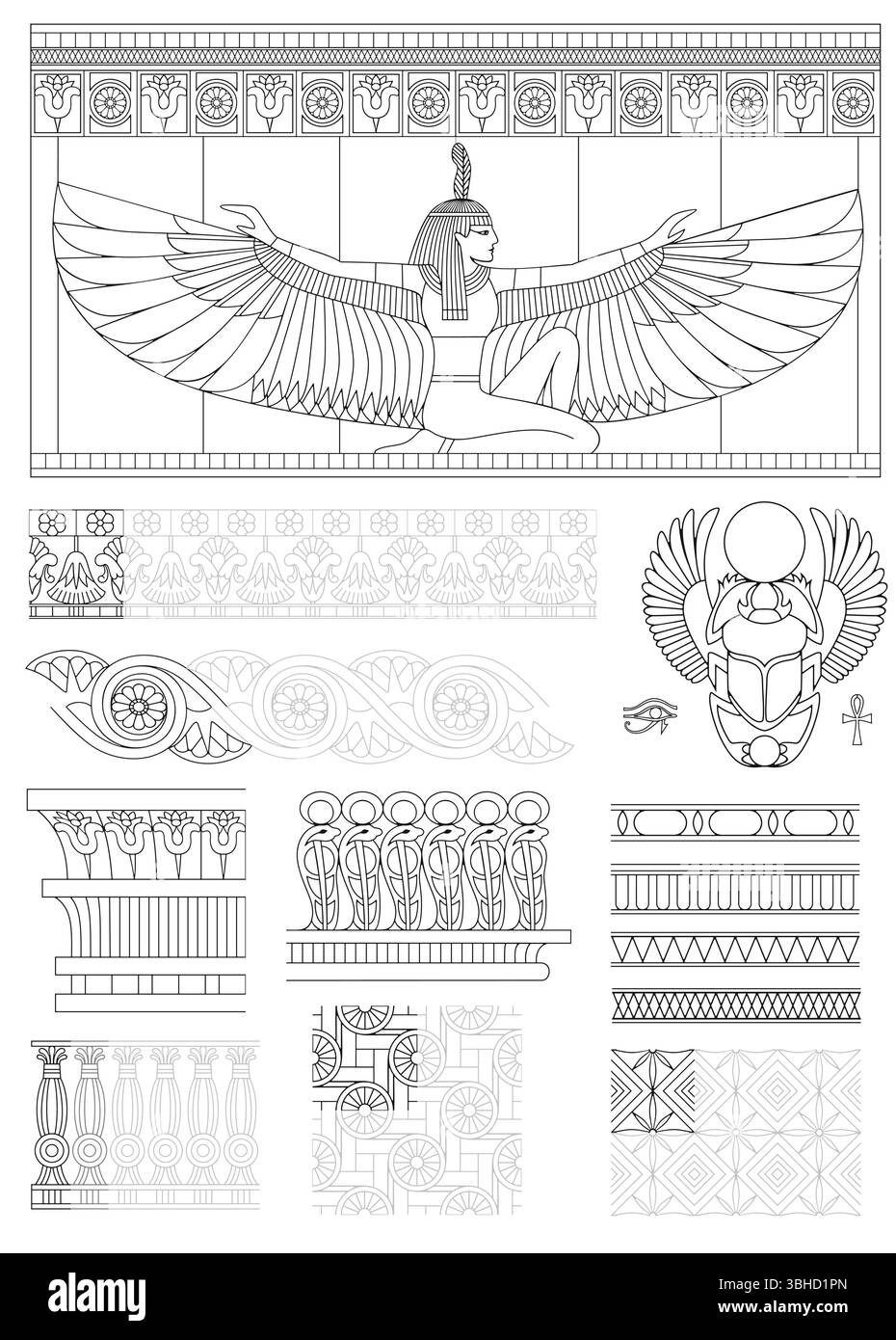 Set of ancient Egyptian ornament patterns Stock Vector Image & Art - Alamy