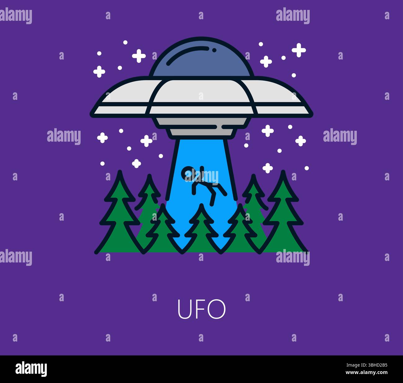 Space galaxy UFO saucer spaceship color thin line icon. Space outline ...