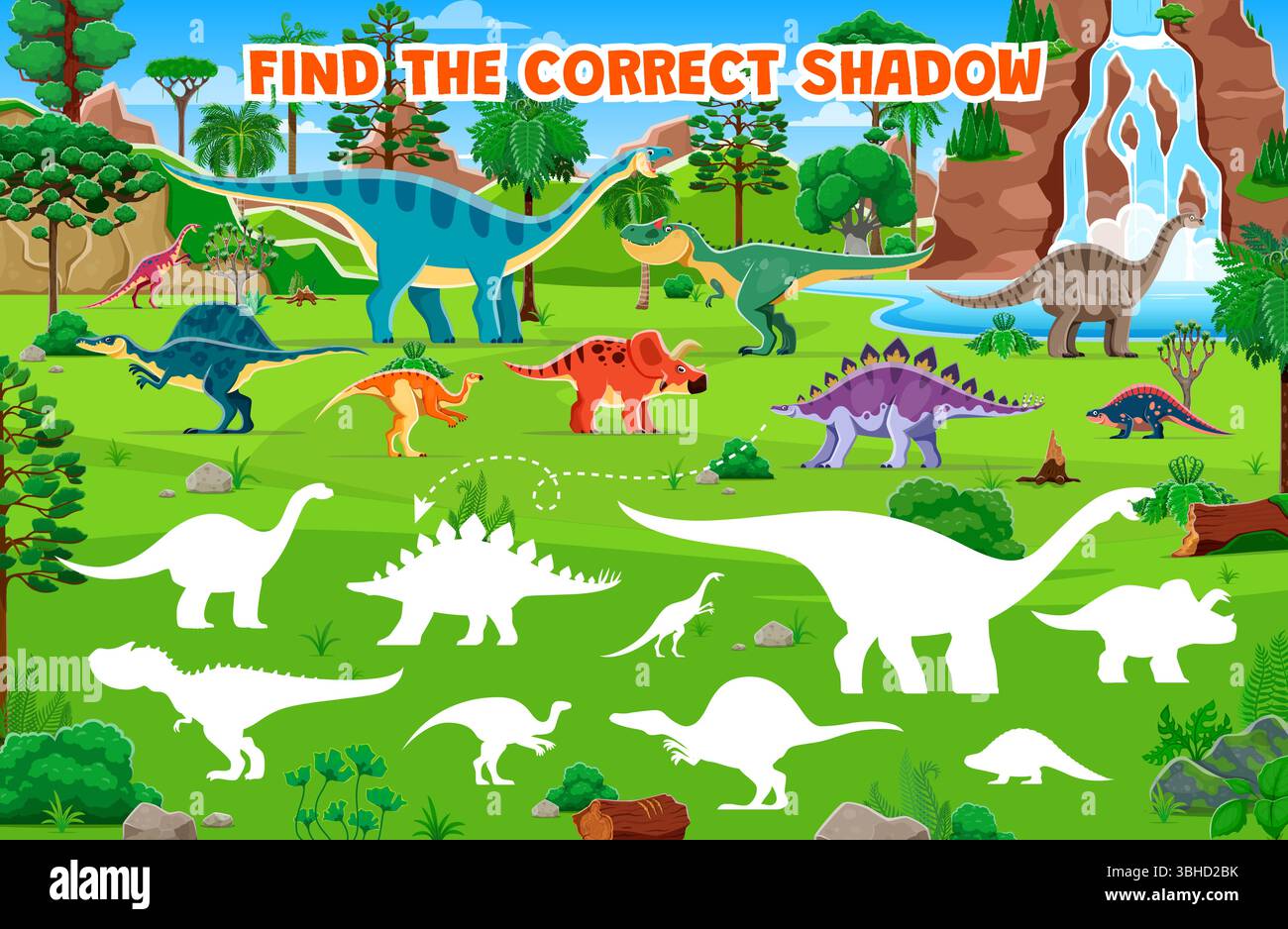 Find the correct shadow of prehistoric dinosaurs kids game worksheet at ...