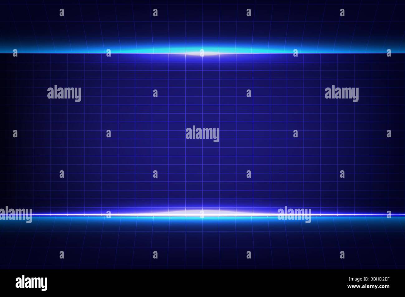 Abstract technology Horizontal neon laser lines on top and bottom and a ...