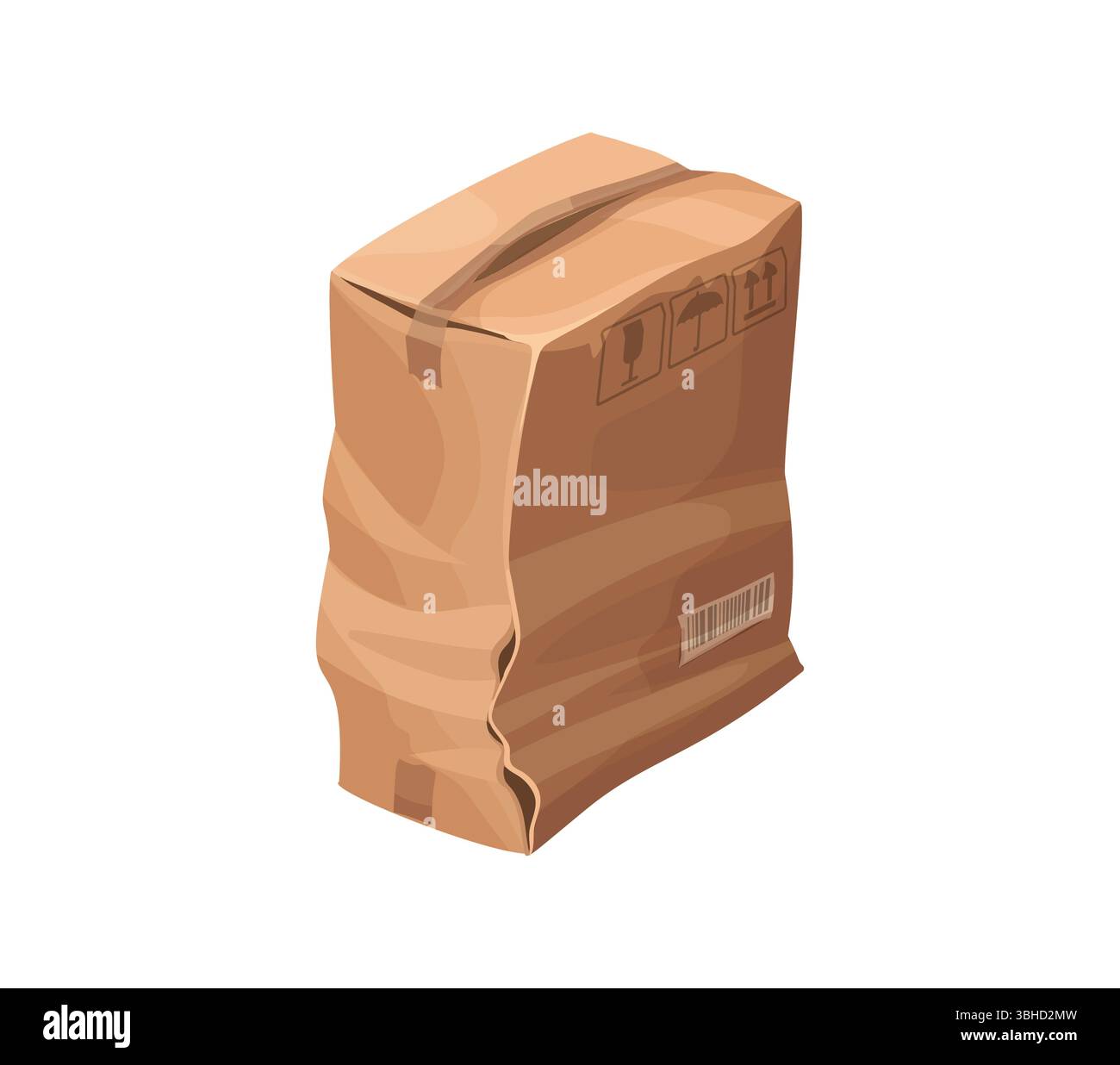 Crushed, damaged and crumpled cardboard delivery box package, vector ...