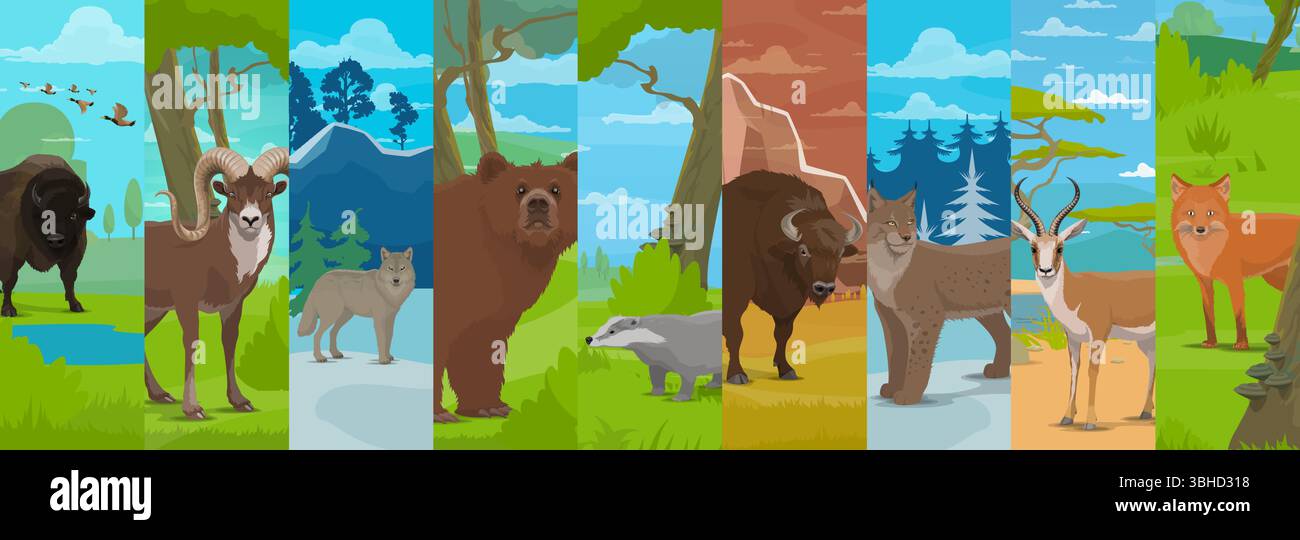 Hunted animals characters collage. National park forest, African ...