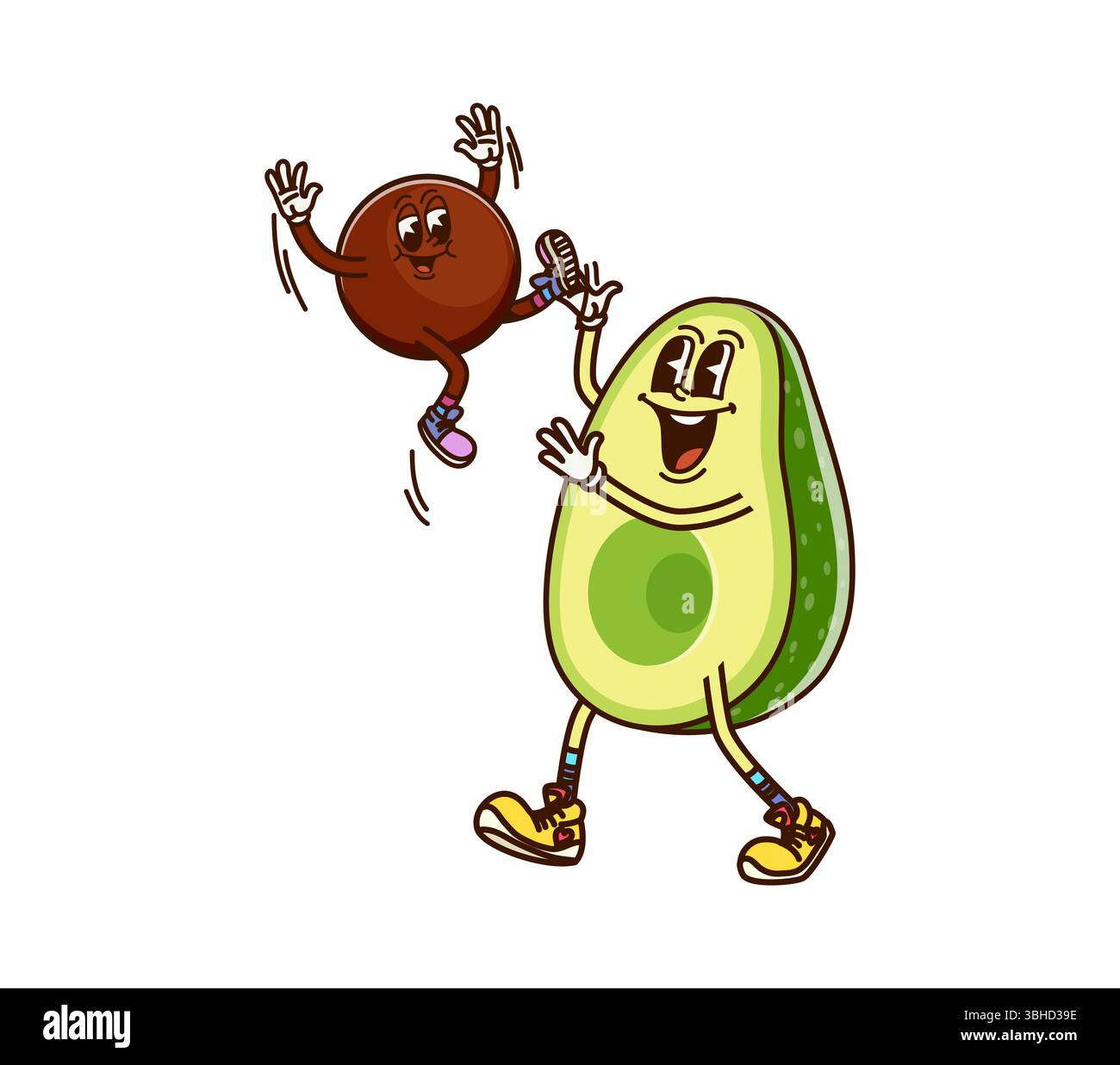 Avocado playing with own seed groovy happy character. Nutrition plan ...
