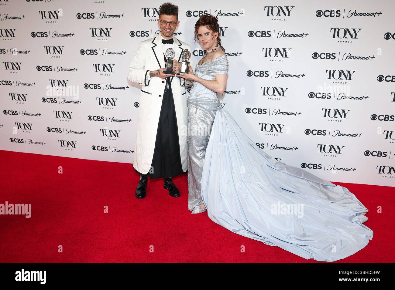 Sam Pinkleton, Cole Escola in the press room for The American Theatre ...