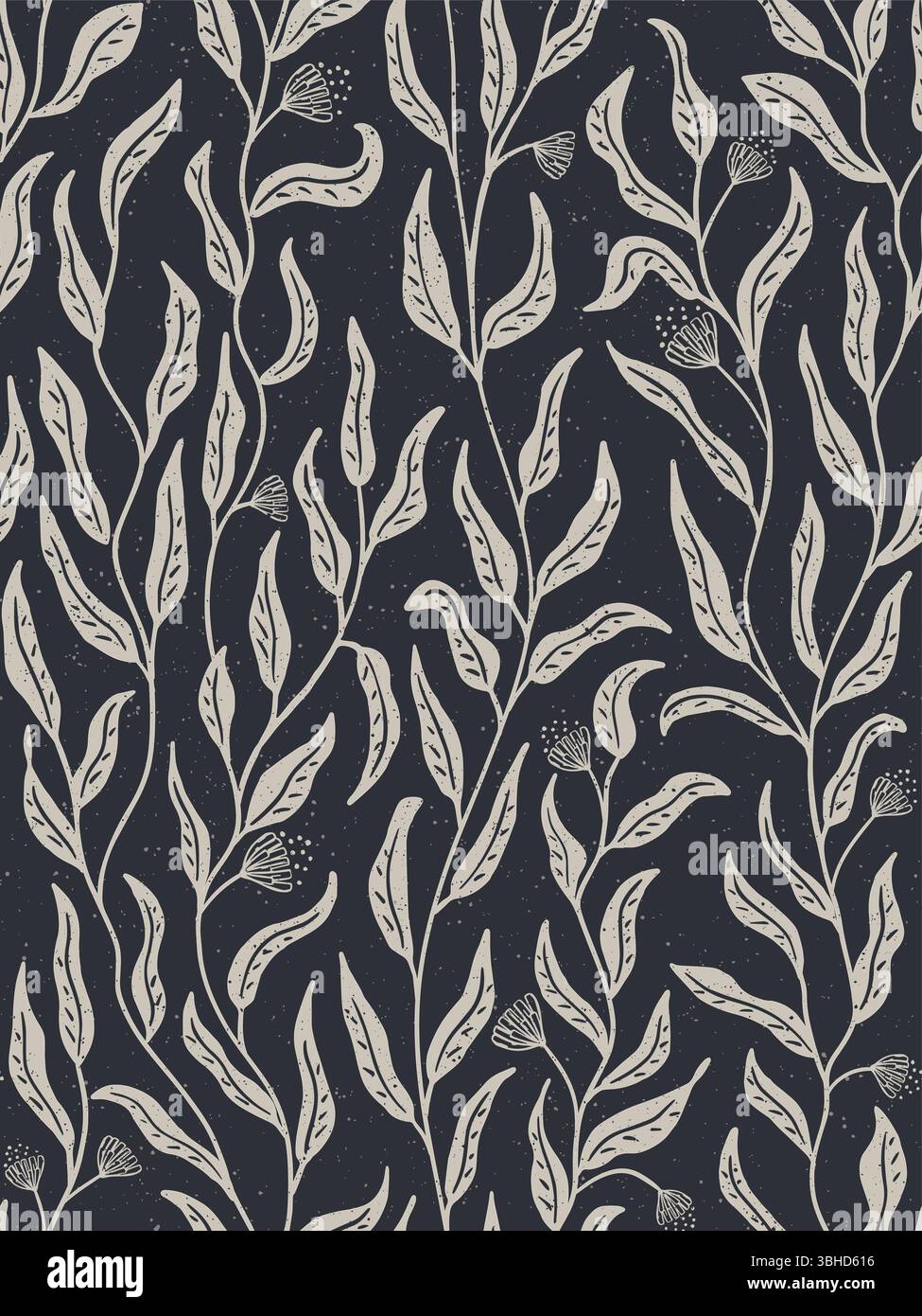 Seamless vector pattern block print botanical leaves and flowers on ...