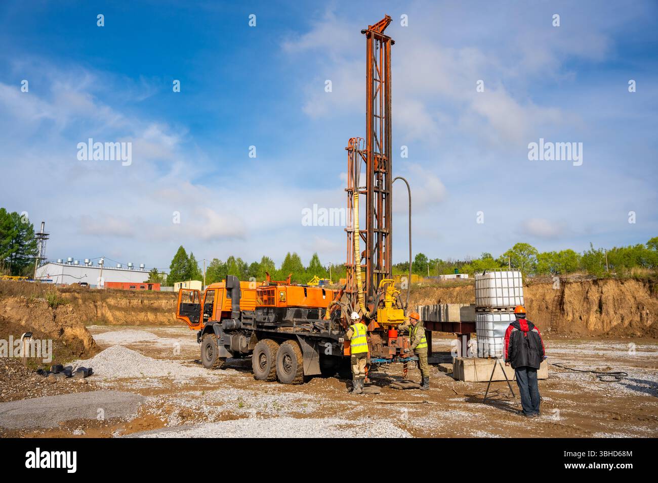 Belovo, Russia - May 18, 2025: Soil sampling drilling rig in operation extracting subsurface ...