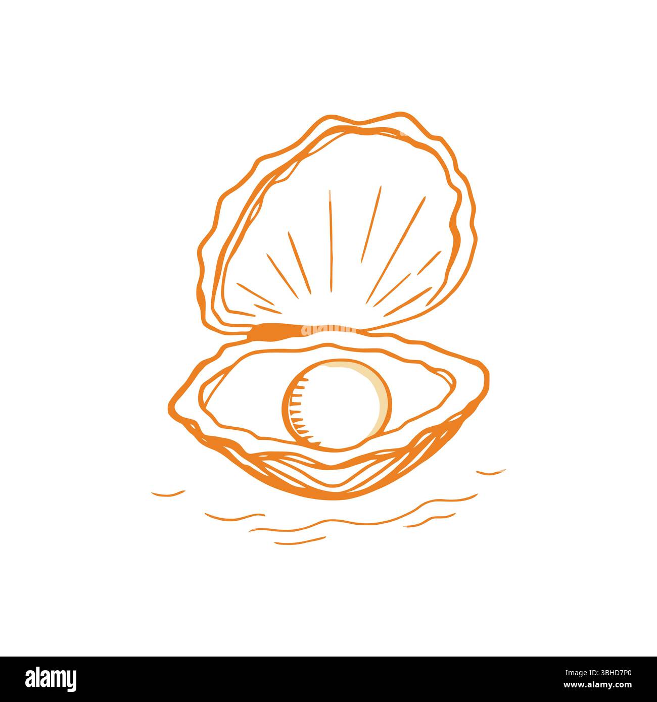 Elegant open oyster revealing a beautiful pearl simple orange line art ...