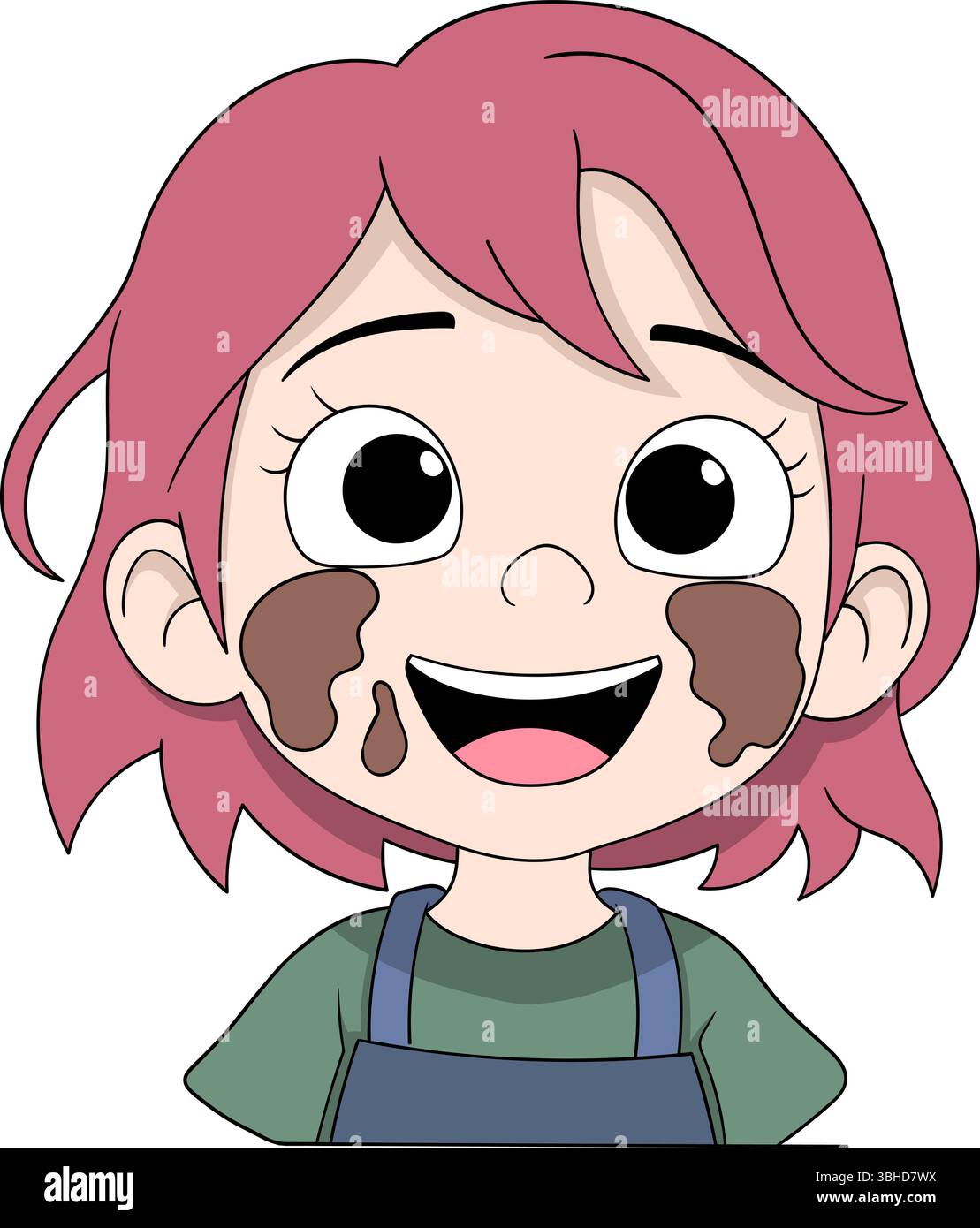 Cute cartoon illustration of a cheerful child with chocolate smeared on ...