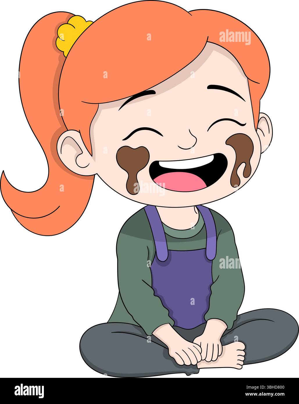 Cute cartoon illustration of a laughing girl sitting cross legged with ...