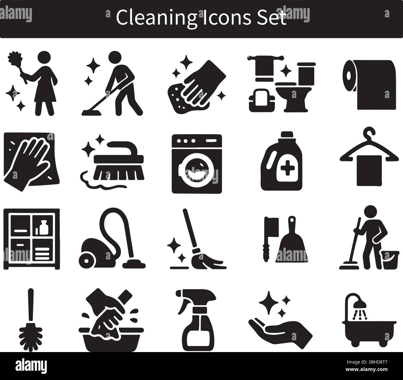 Cleaning Icons Set – Housekeeping, Sanitation, and Hygiene Symbols ...