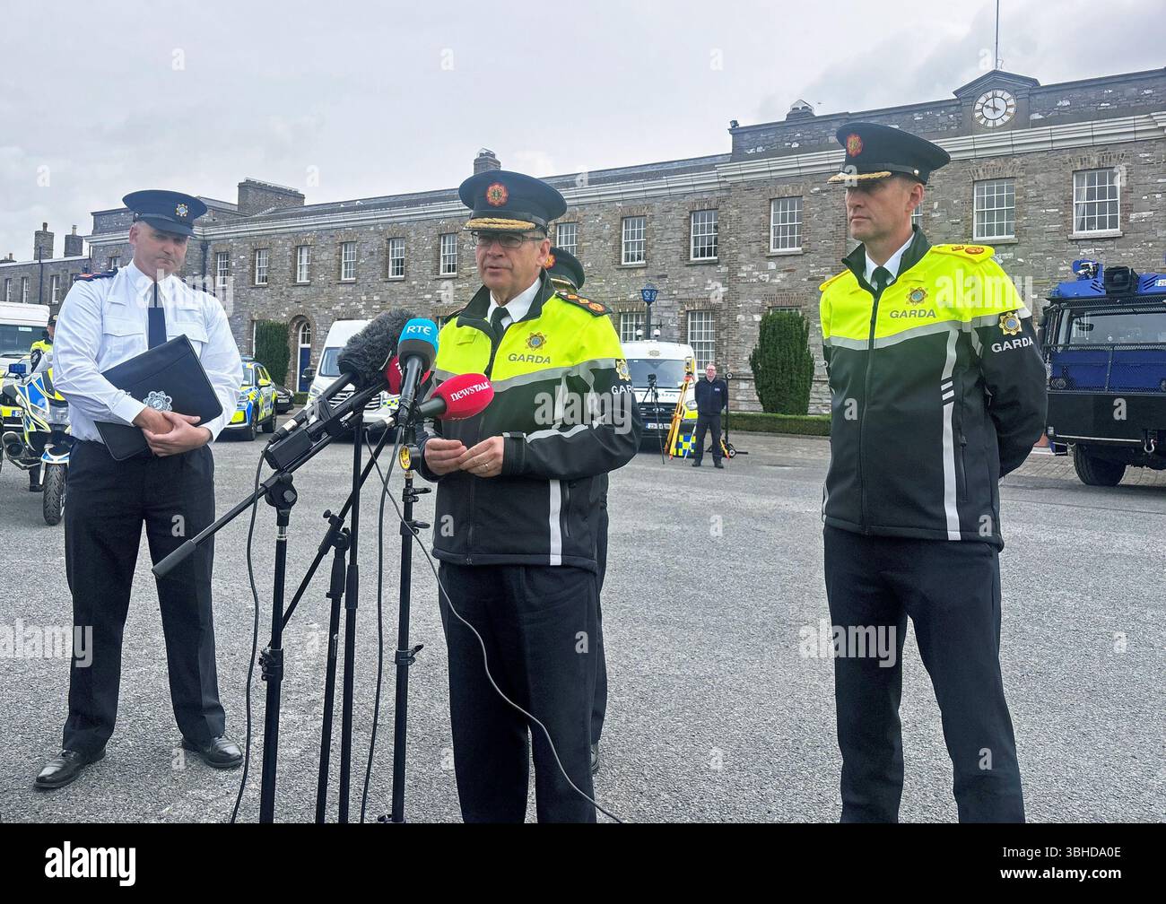 Garda Commissioner Drew Harris (centre) speaking to the media at ...