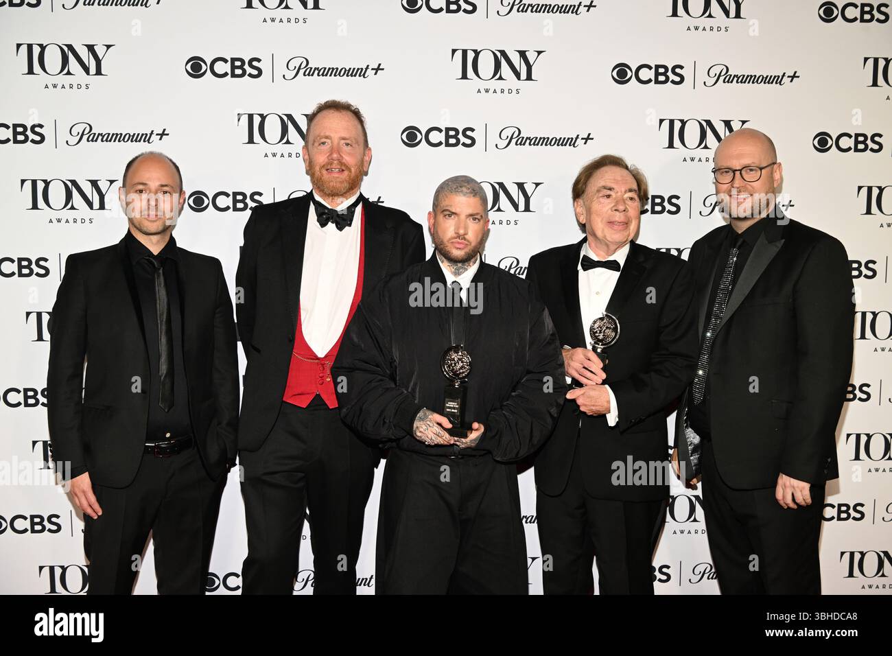 Gavin Kalin, Adam Speers, Jamie Lloyd, Andrew Lloyd Webber and Michael Harrison pose the Best ...