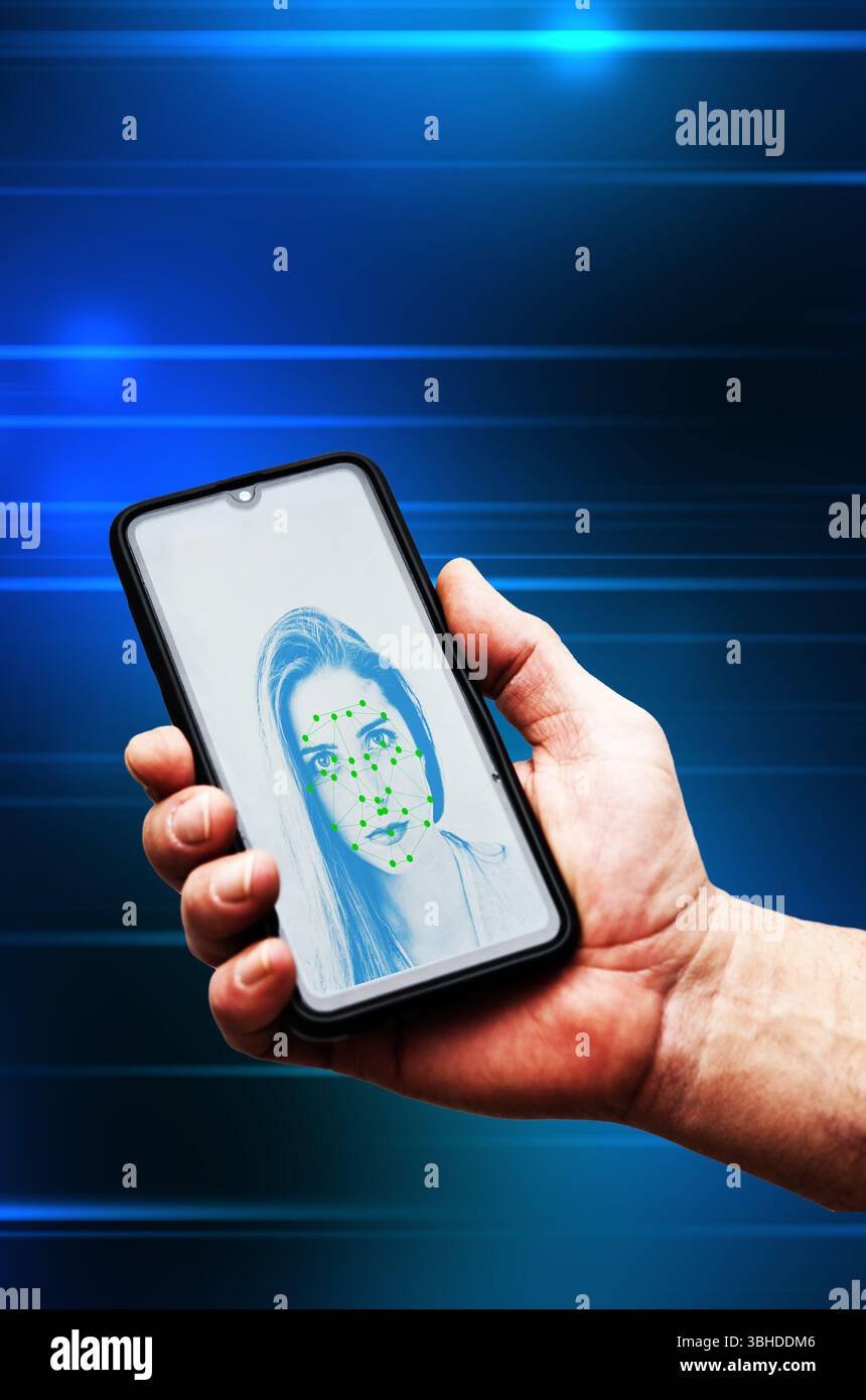 smartphone with face recognition software app on screen Stock Photo - Alamy