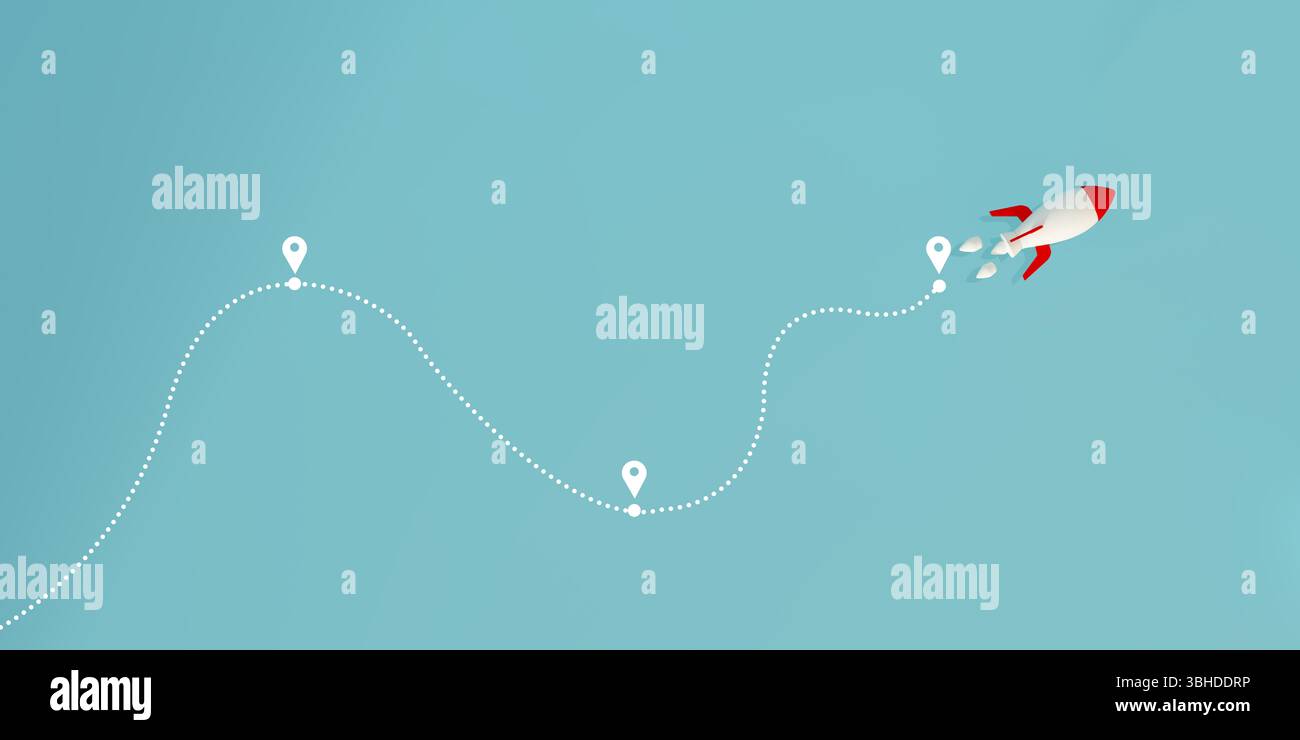 3D render of airplane routes and travel icon with a start point and ...