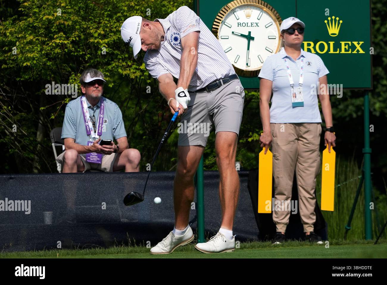 Matt Vogt tees off on the first hole of a practice round for the 2025 ...
