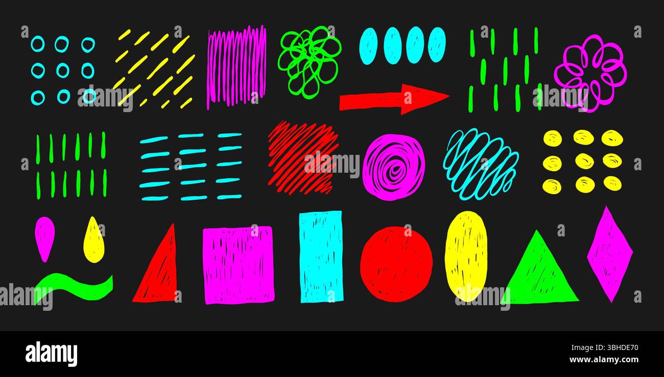 Abstract Bright Color Stroke And Scribbles Set Stock Vector Image & Art - Alamy