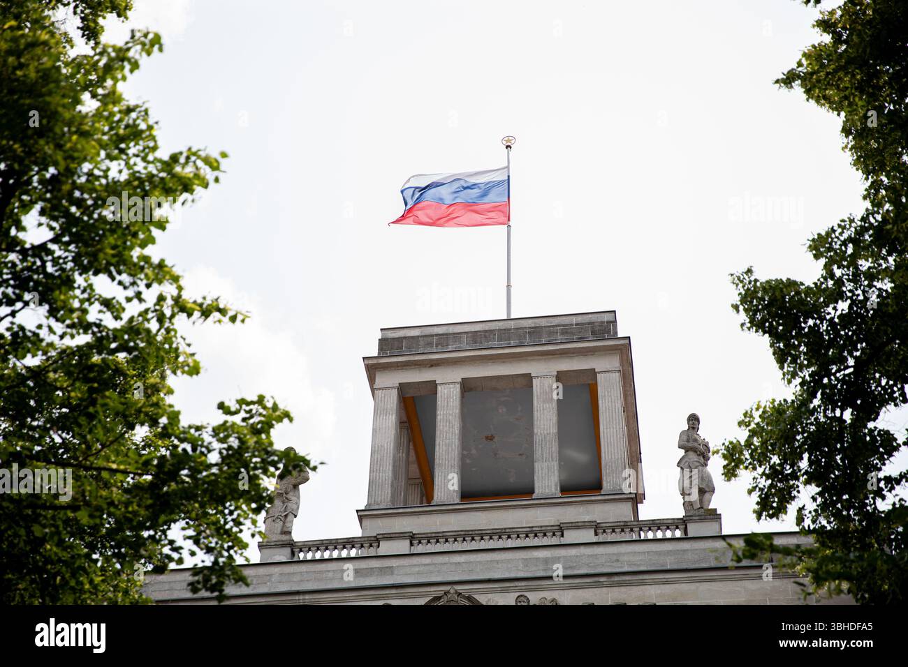 A Russian flag flies atop the Russian Embassy building in Berlin ...