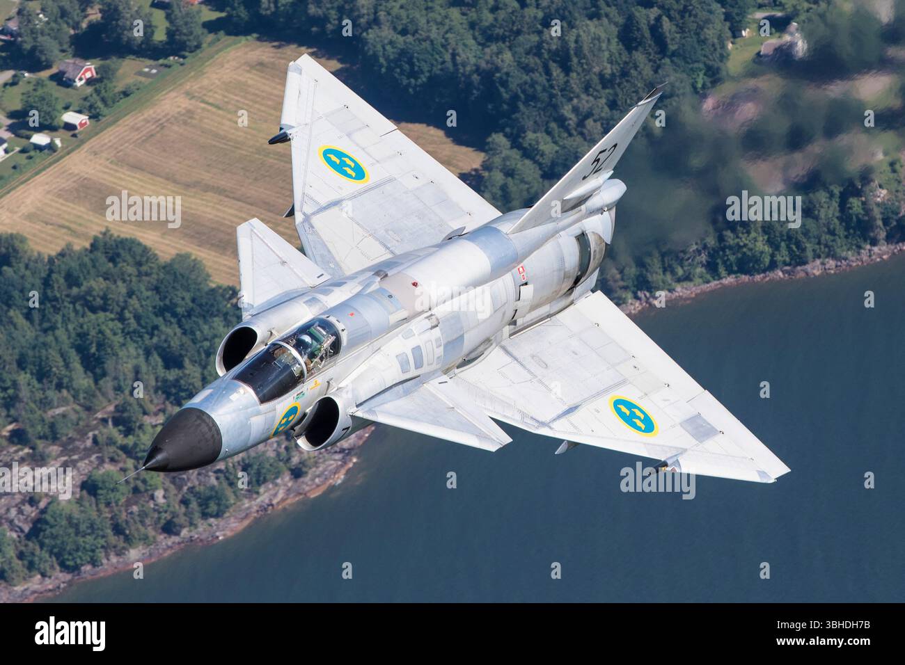The Saab AJS37 Viggen SE-DXN (Military Code 7-52) demonstrates its ...