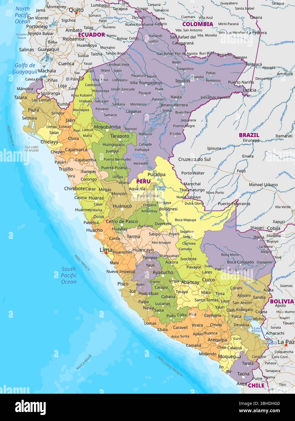 This detailed map of Peru showcases the country's geography ...
