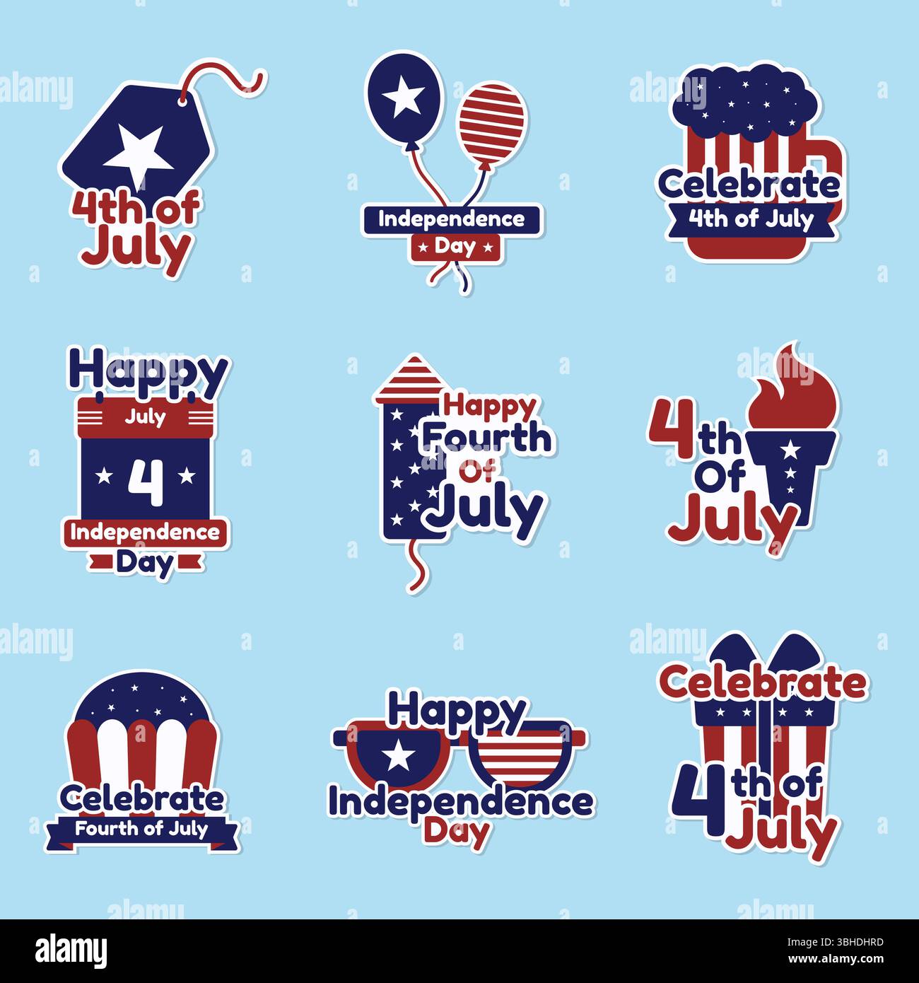 USA Independence Day sticker design collection set. Fourth of July ...