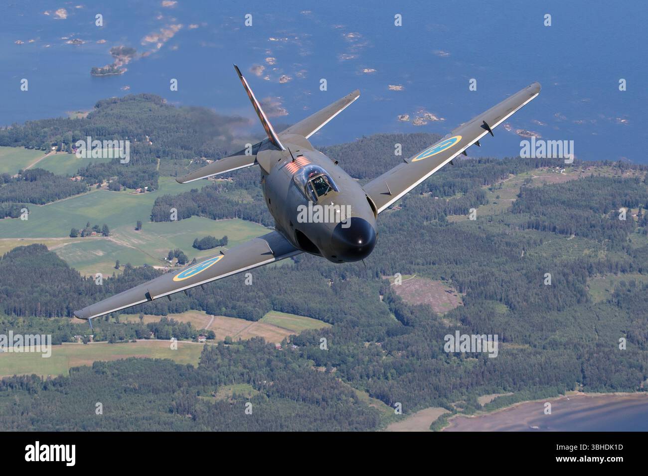 The Saab-32 Lansen, registered SE-RME with military code 4-06, is shown ...