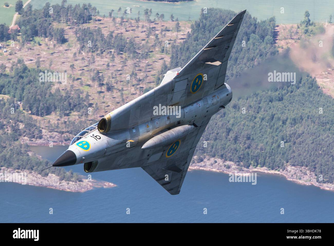 The Saab Sk35C Draken, registration SE-DXP with military code 16-79, is ...