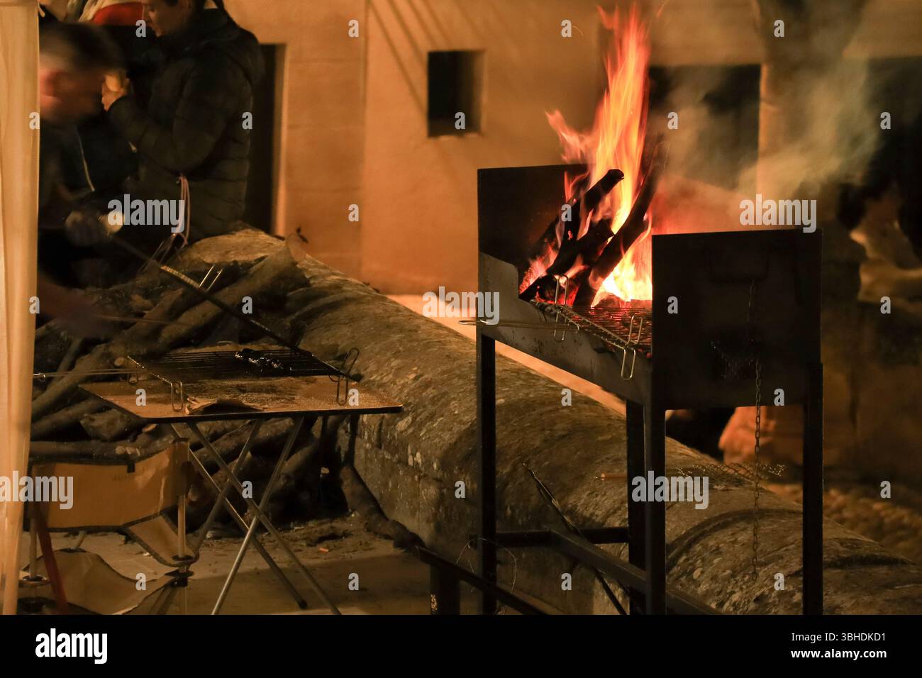 Little barbecue with embers and fire on the street in Spain Stock Photo ...