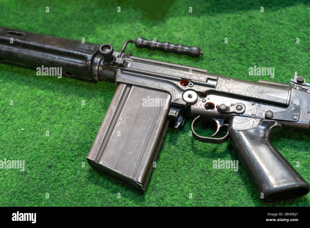 Vintage FN FALl battle rifle on green surface Stock Photo - Alamy