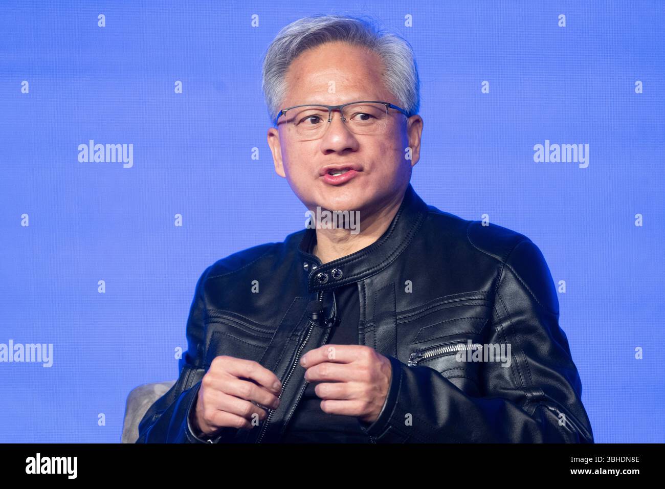 London, UK. 09 June 2025. London, UK Jensen Huang, CEO, Nvidia speaks ...
