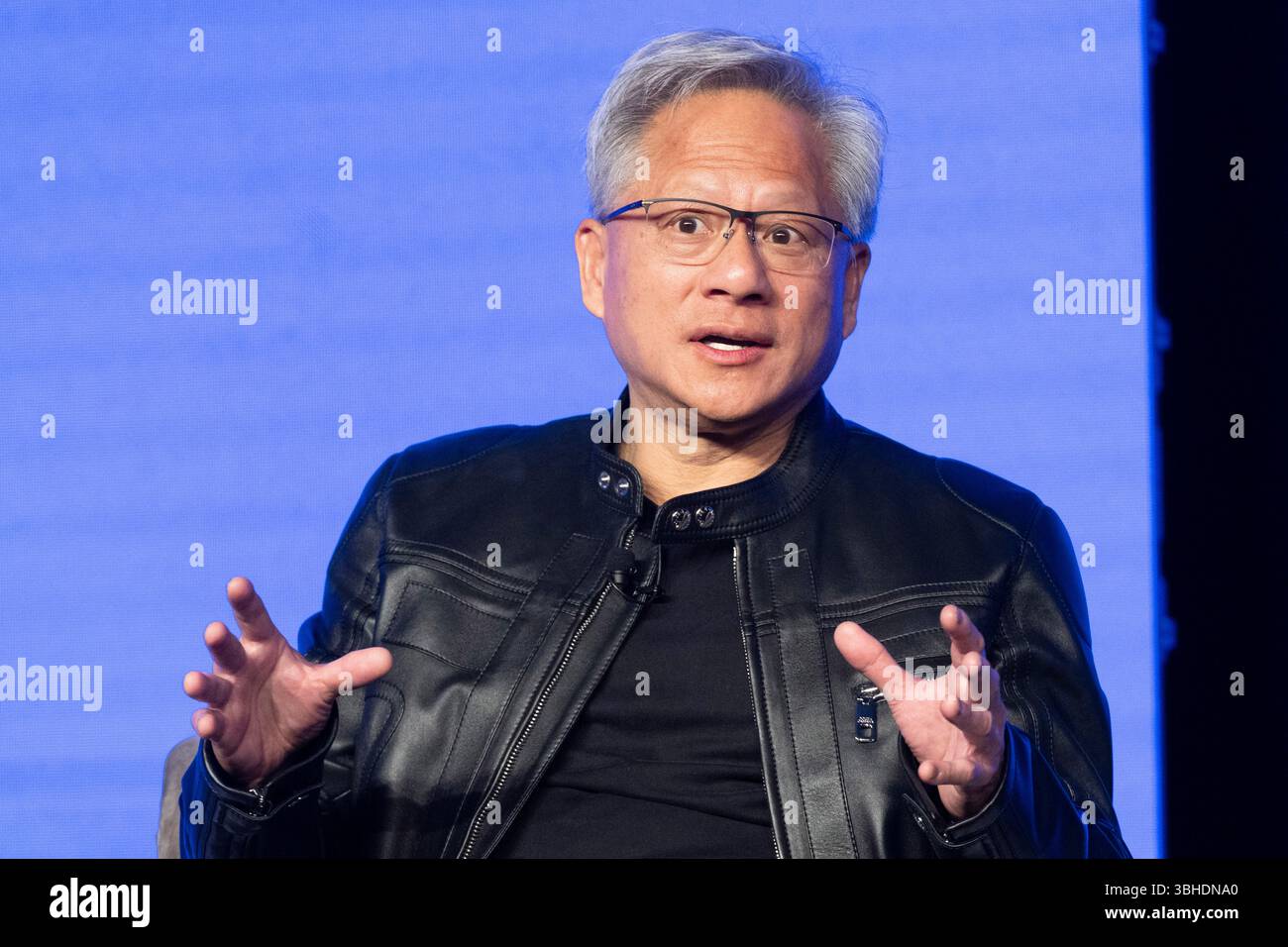 London, UK. 09 June 2025. London, UK Jensen Huang, CEO, Nvidia speaks ...