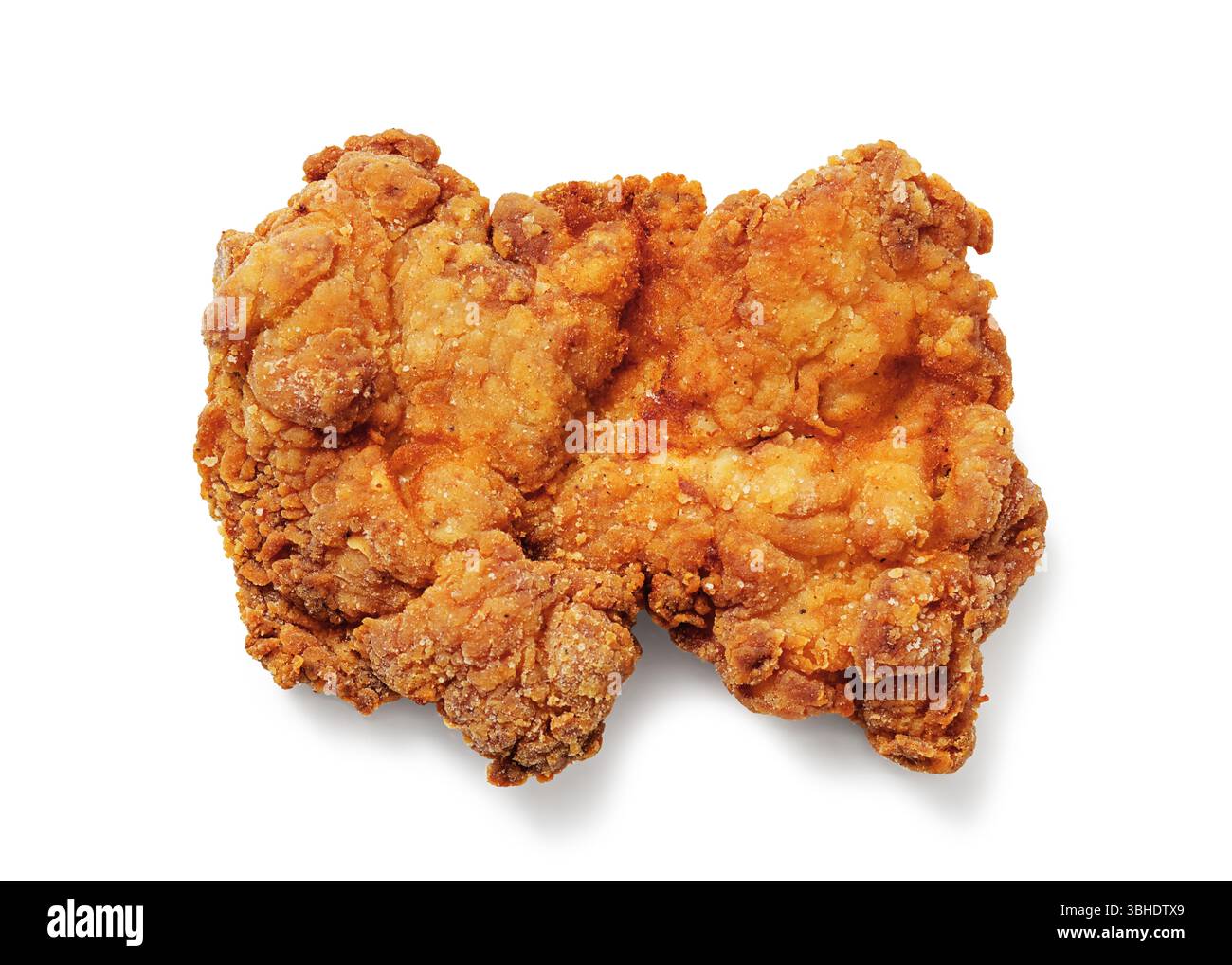 Deep fried flatten Southern chicken thigh on white background, flat lay ...