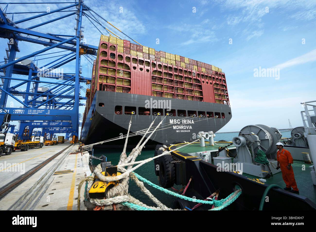 The world's largest container ship, MSC IRINA, is berthed at Vizhinjam ...