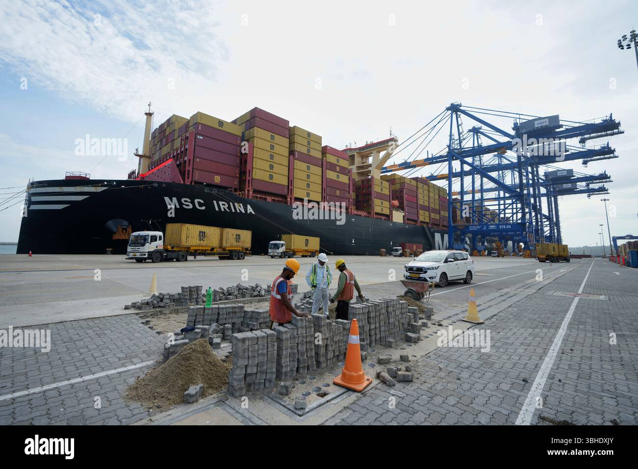 The world's largest container ship, MSC IRINA, is berthed at Vizhinjam ...