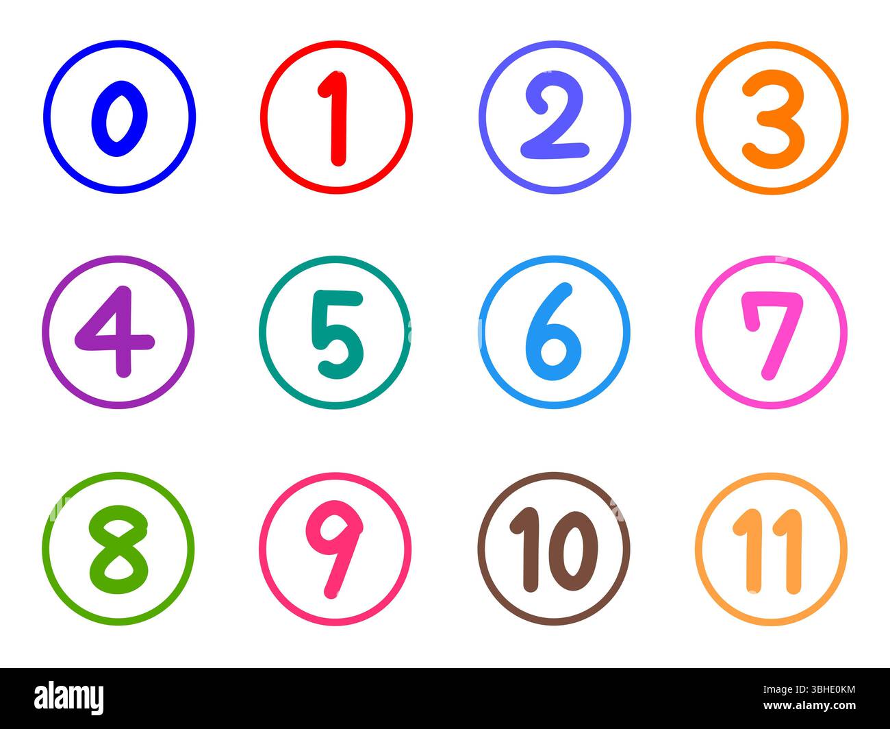 a set of numbers from zero to eleven in different colours Stock Photo ...