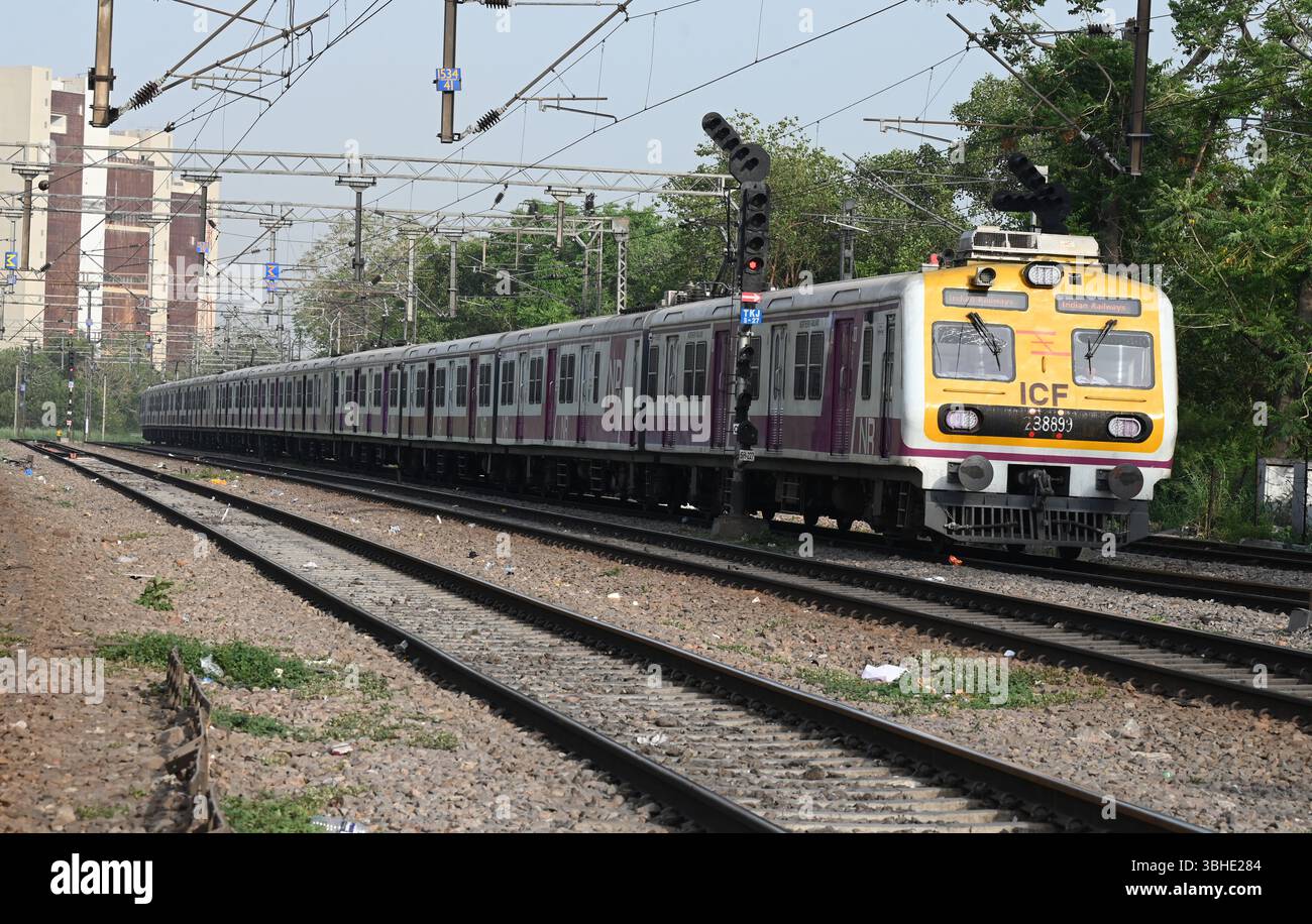 NEW DELHI, INDIA - JUNE 9: EMU train at Tilak Bridge railway station on ...