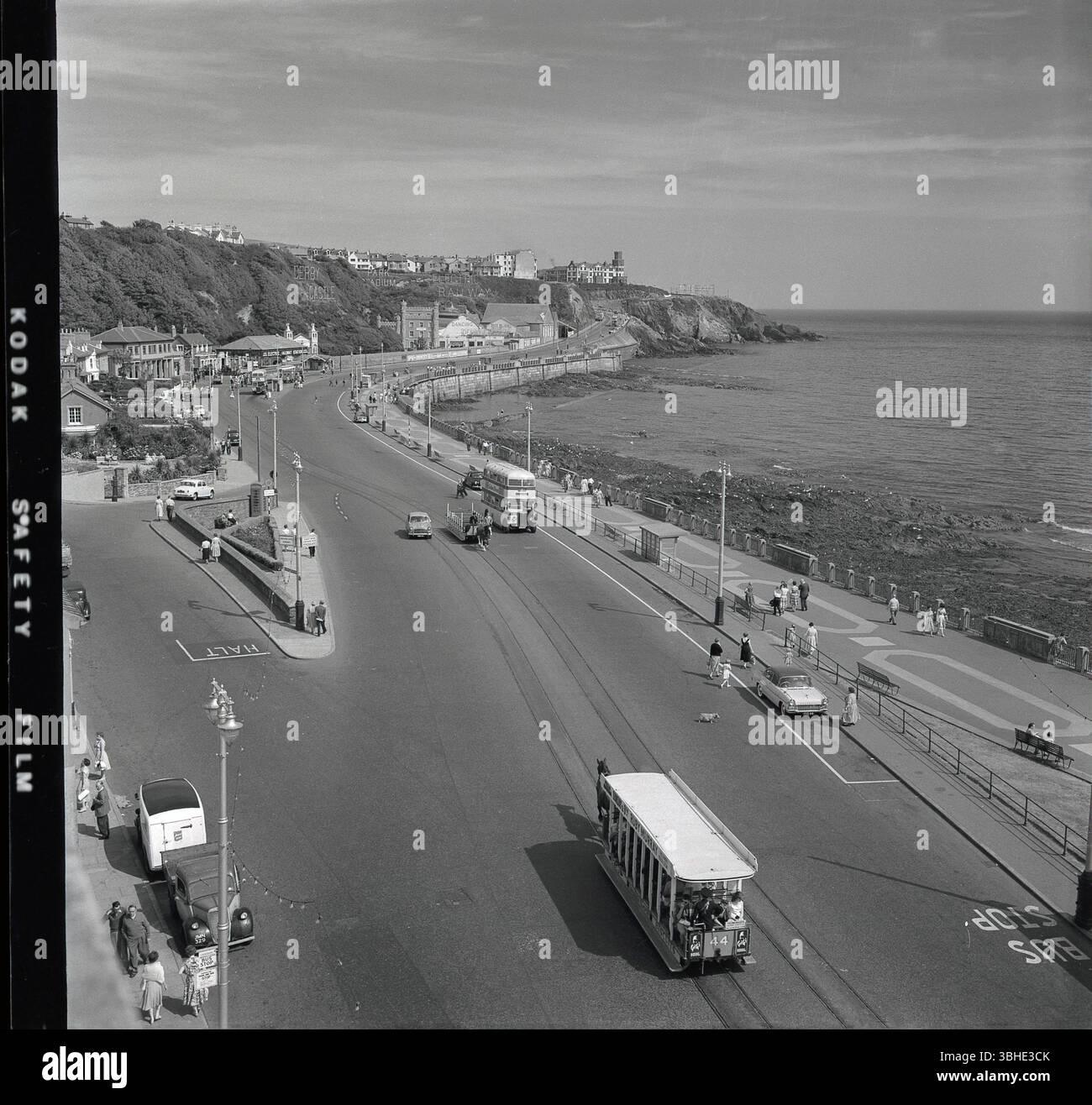 1950s, historical, overhead view of the coastal road at Derby Castle ...