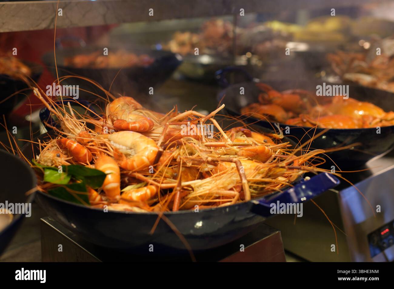 Nautical themed buffet table with seafood platters, decorations, and ...