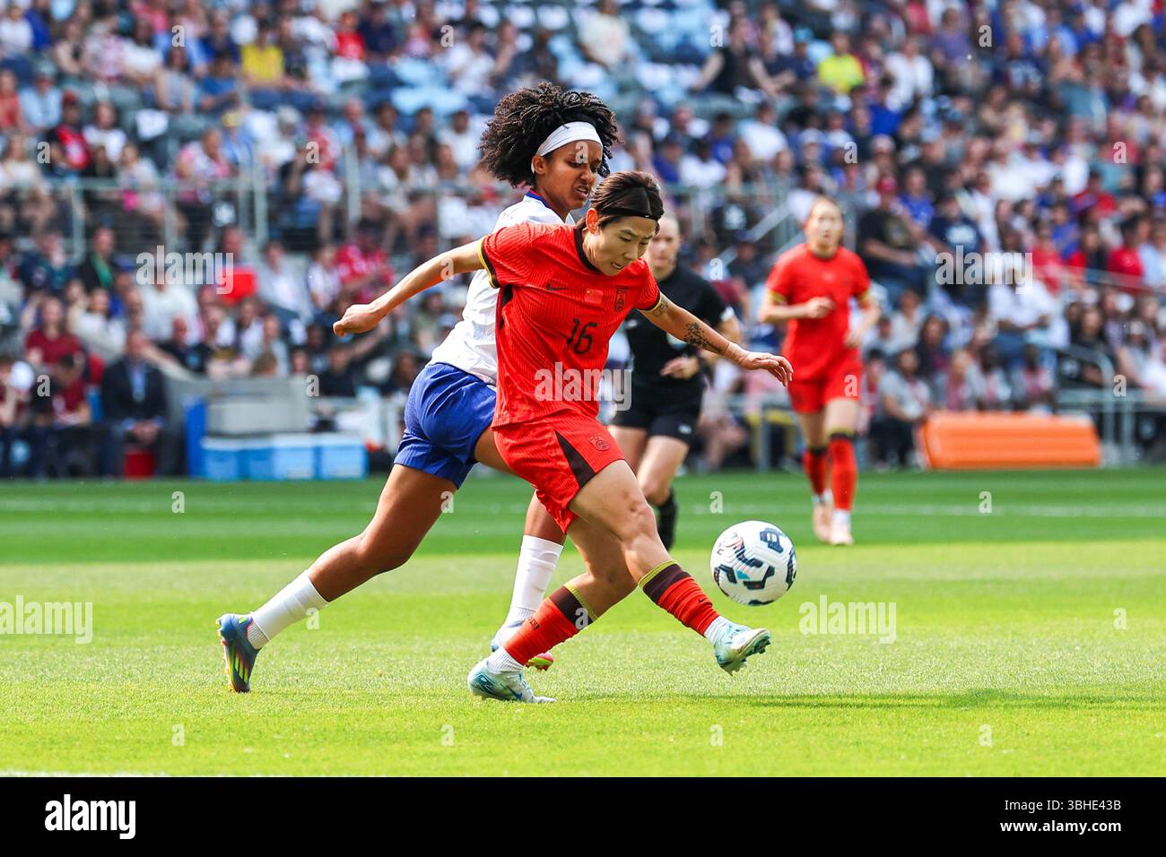 May 31st, 2025: Liu Jing of China (16) handles the ball against Lily ...